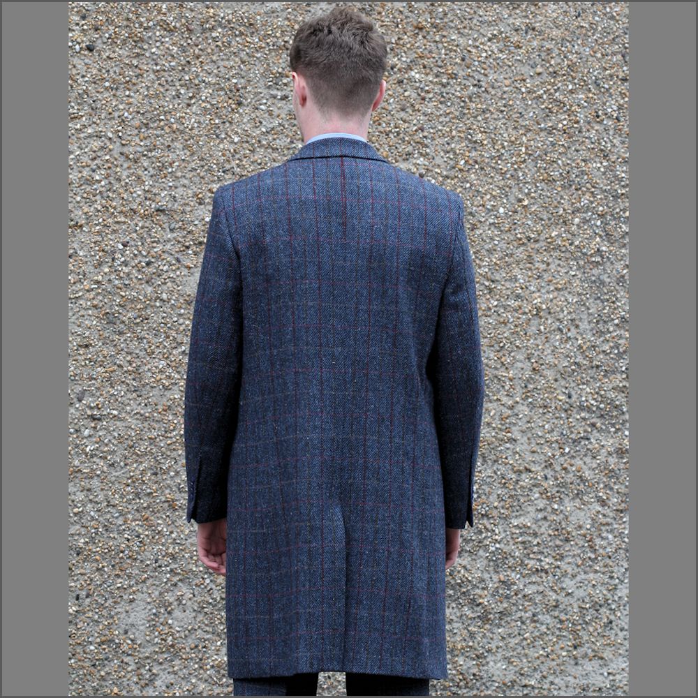 Harris Tweed Blue with Wine Check Overcoat` | cwmenswear